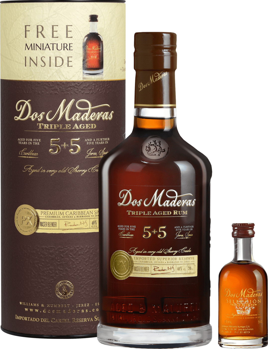 Dos Maderas PX 5+5 – Prémiový rum s miniatúrou Selección - Tmavý rum ...
