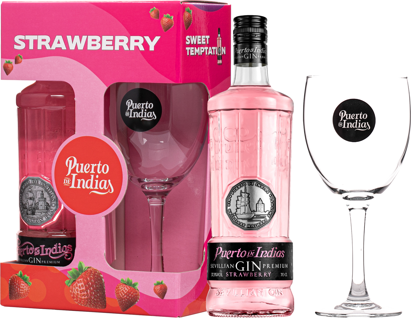 Puerto de Indias Strawberry with glass - Pink Gin | Bondston